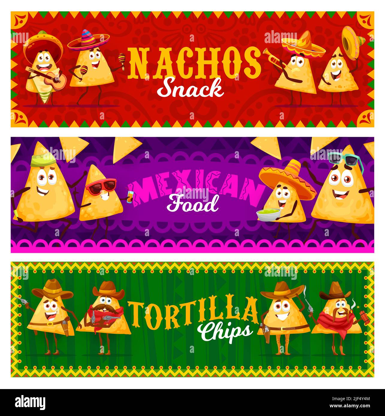 Cartoon Mexican nachos chips characters and personages. Funny nachos ...