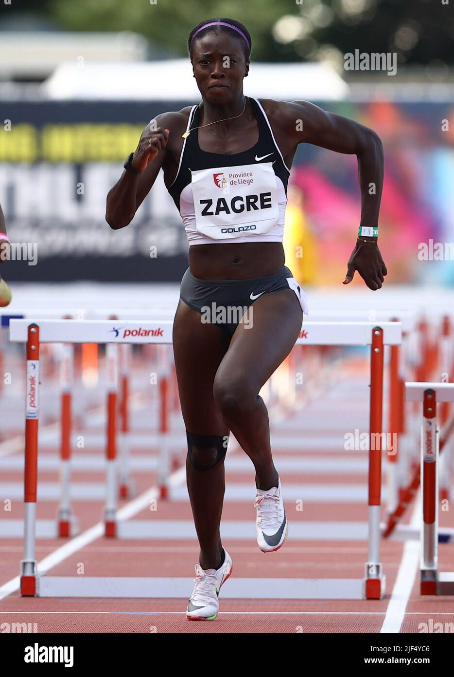 Belgian athlete Anne Zagre pictured in action during the 100m hurdles ...
