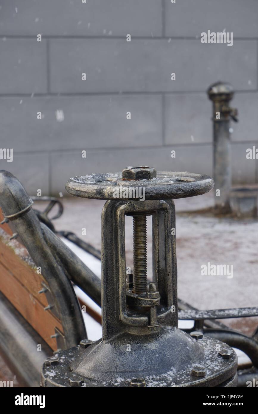 Steampunk-style water pump with valves and pressure gauges Stock Photo ...