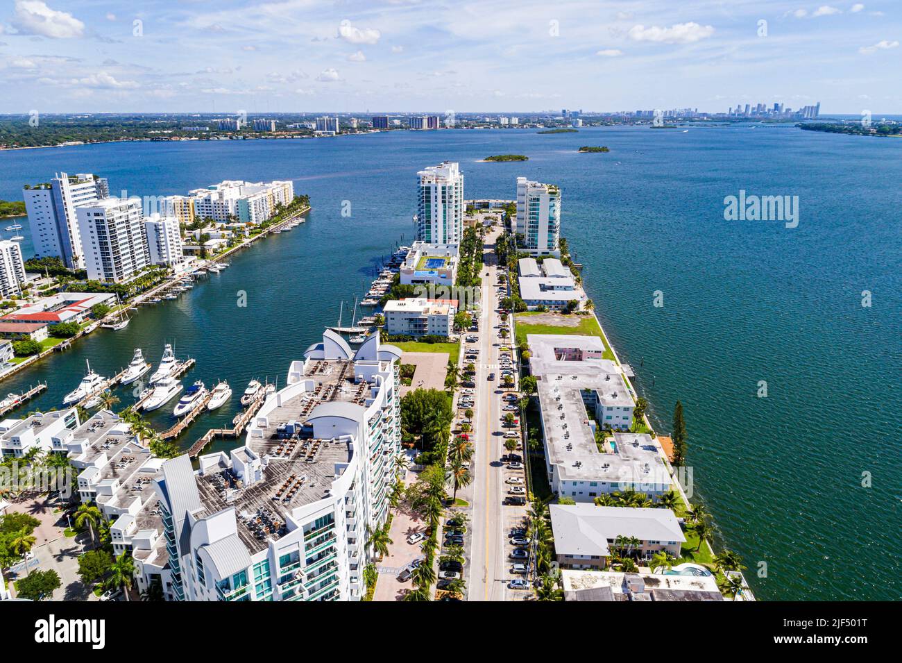 North Bay Village Florida,Miami Biscayne Bay,aerial overhead view from ...