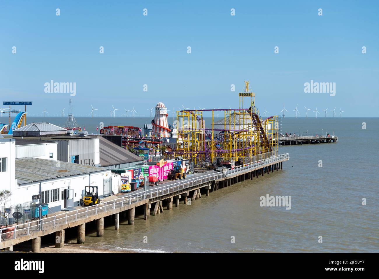 Clacton Pier, stretching out into the North Sea off Clacton on Sea ...