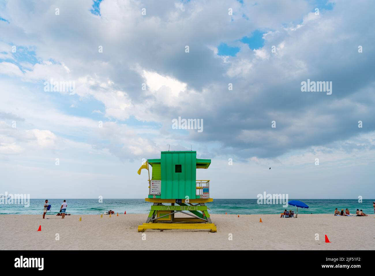 Miami Beach, Florida USA - April 19, 2021: green lifeguard tower with ...