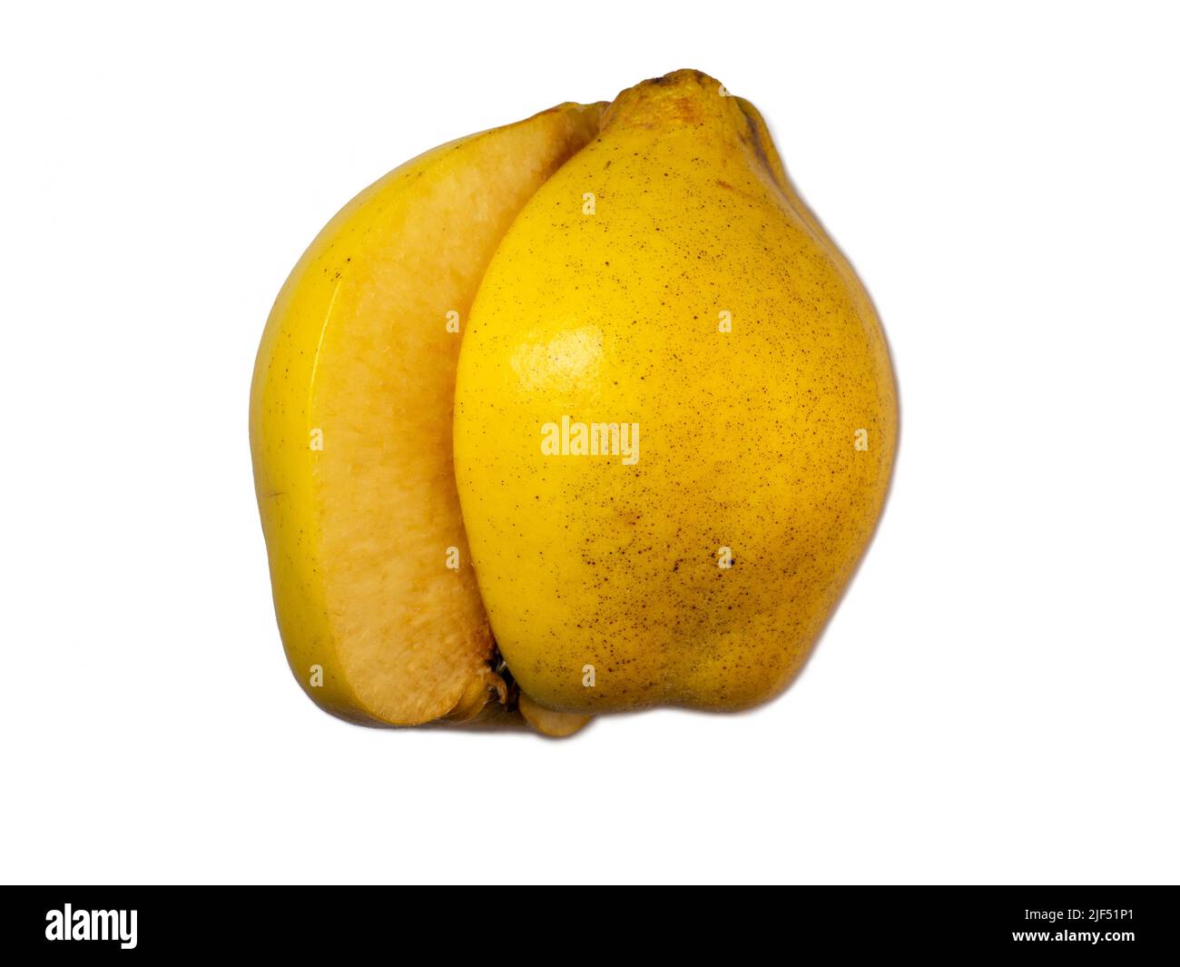 chopped quince. Juicy fruits on a white background. Ripe useful product ...