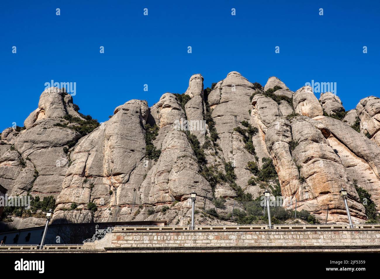 Stone Mountain in Montserrat with Blue Sky. Rock Formation in Catalonia ...