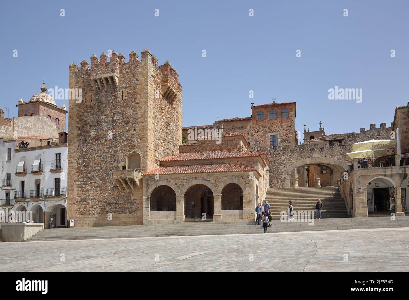 Plaza Mayor with Palacio de Toledo-Moctezuma building, Torre de Bujaco ...