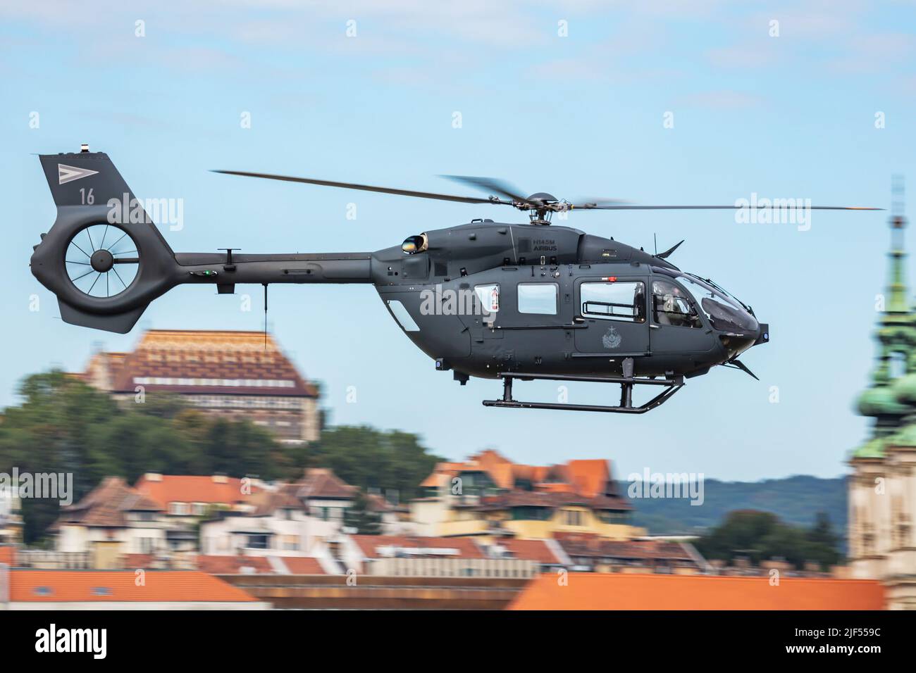 Budapest, Hungary - August 20, 2021: Hungarian Airbus Helicopters H145M military transport ...