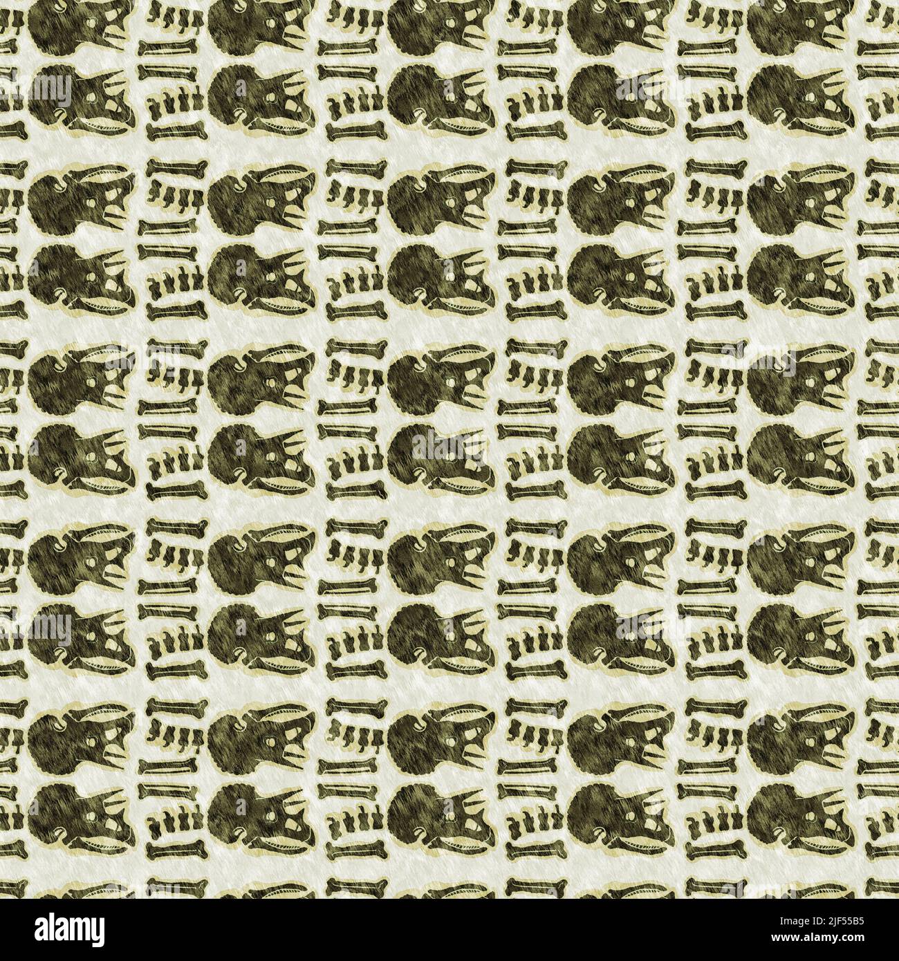 Green triceratops dinosaur fossil bones seamless pattern. Gender ...