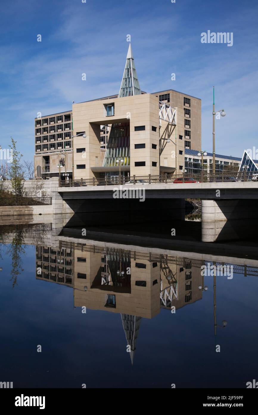 Old Ottawa City Hall building and river in spring, Ottawa, Ontario ...