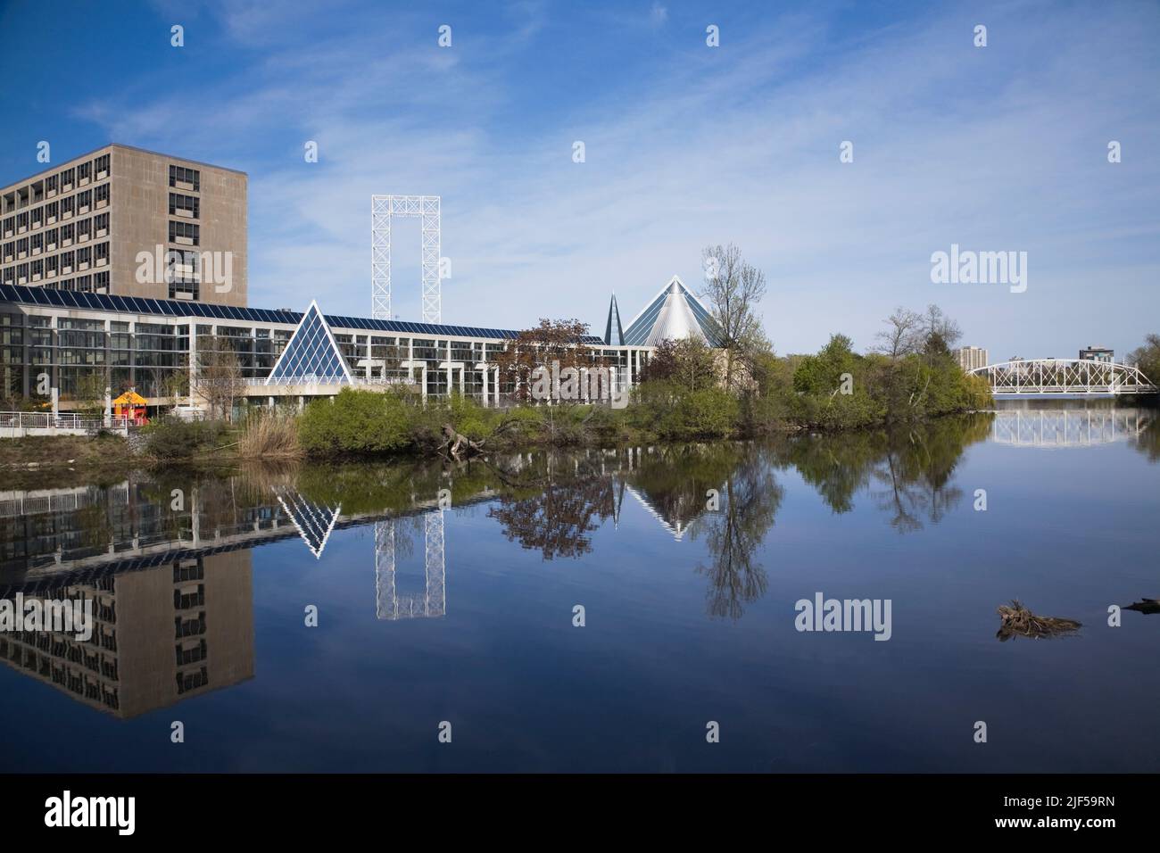 Old Ottawa City Hall building and river in spring, Ottawa, Ontario ...
