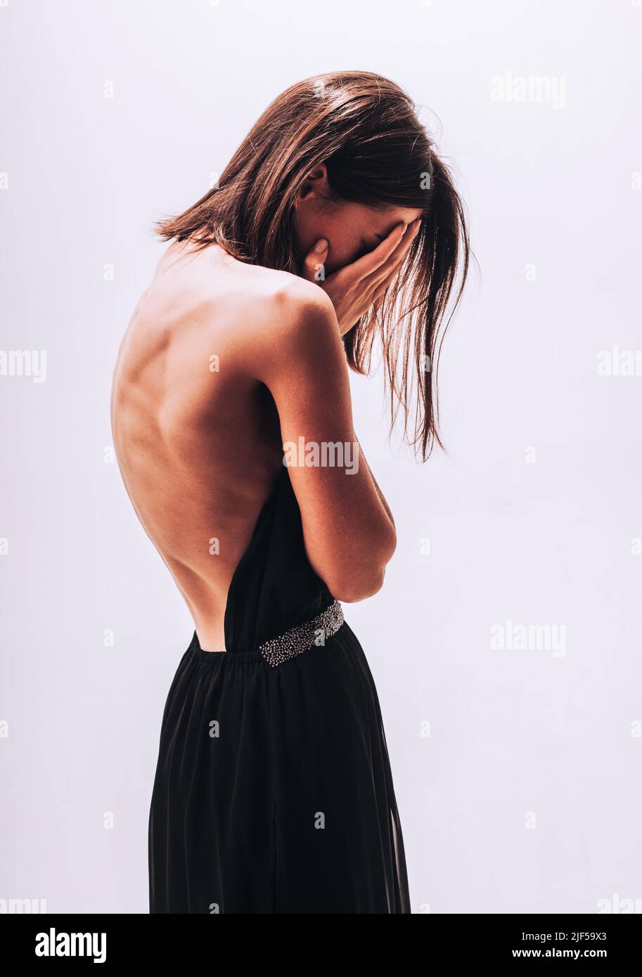 Emotions. Sadness and disappointment. Depressed beautiful young woman ...