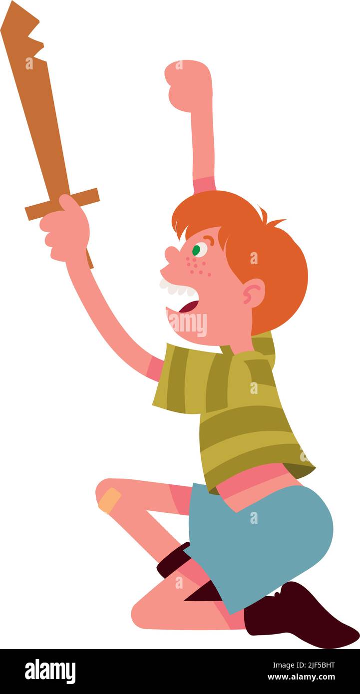 kid playing with wooden sword Stock Vector Image & Art - Alamy