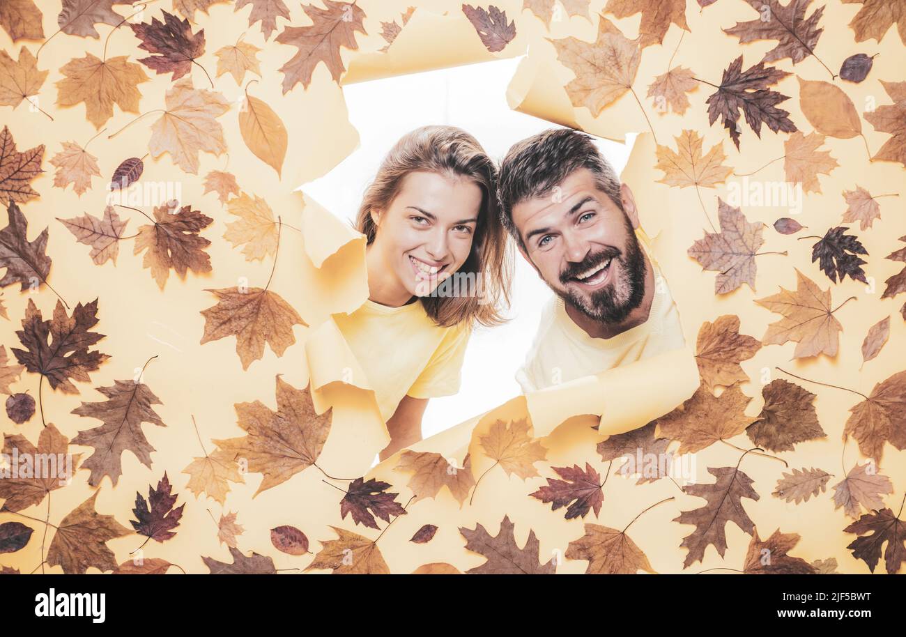 Autumn couple wearing in autumn clothes and looks very sensually ...