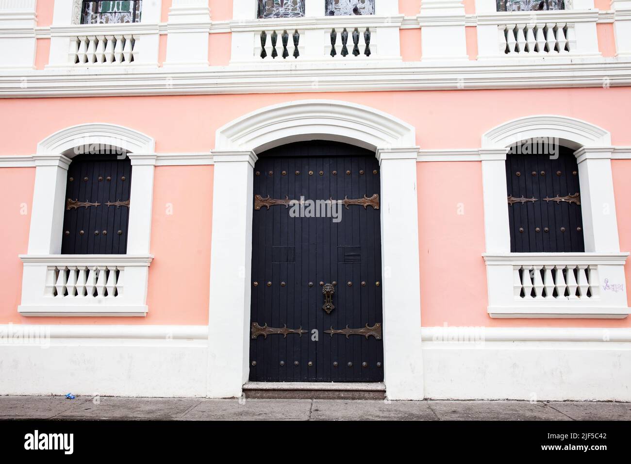 Beautiful facades of the buildings at Popayan city center, also called ...