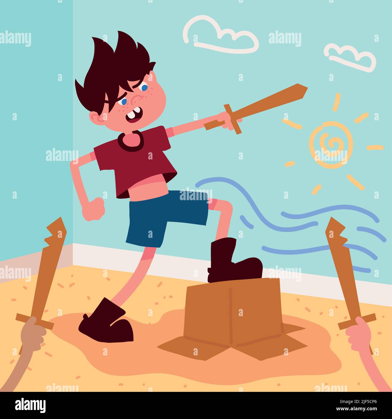 kids playing with wooden swords Stock Vector Image & Art - Alamy