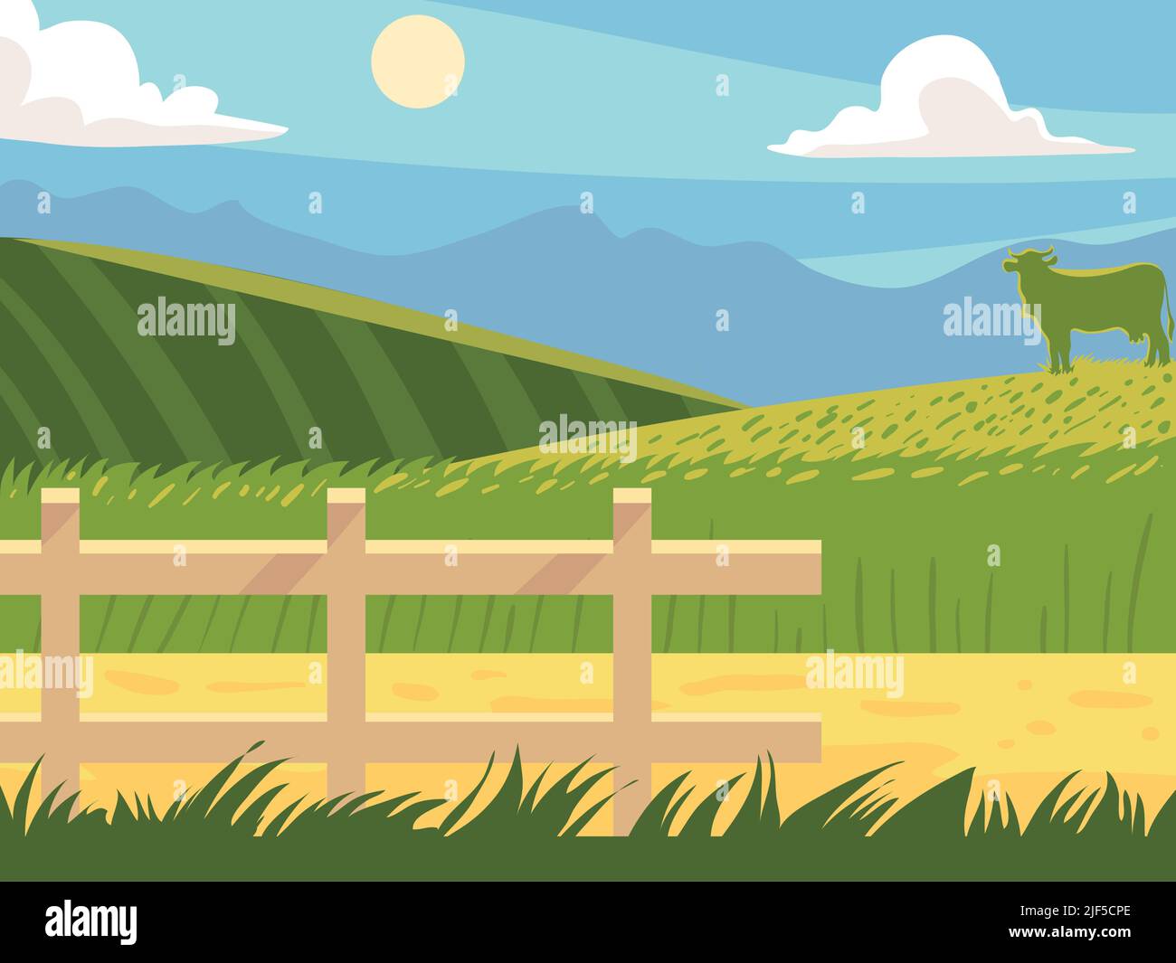 rural cow and fence Stock Vector Image & Art - Alamy