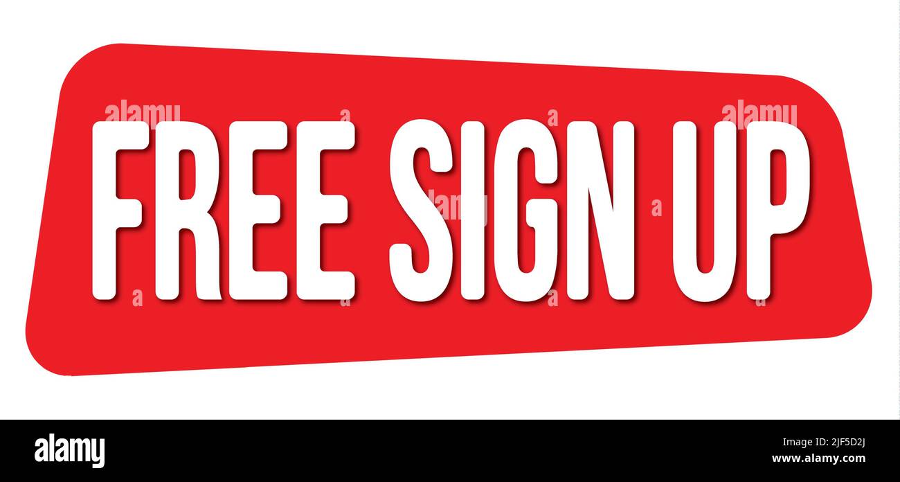 FREE SIGN UP text written on red trapeze stamp sign Stock Photo - Alamy