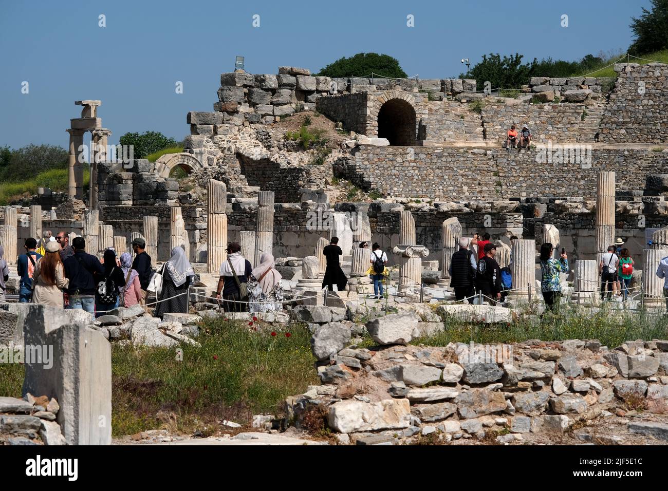 Remnant columns and ruins at the ancient city of Ephesus in Turkey ...