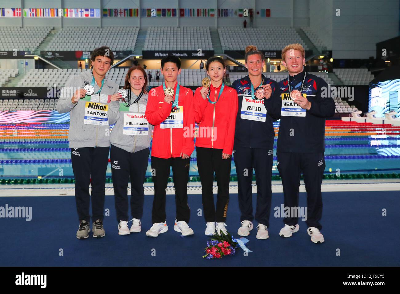 Budapest, Hungary. 29th June, 2022. Gold medallists Lin Shan (3rd R ...