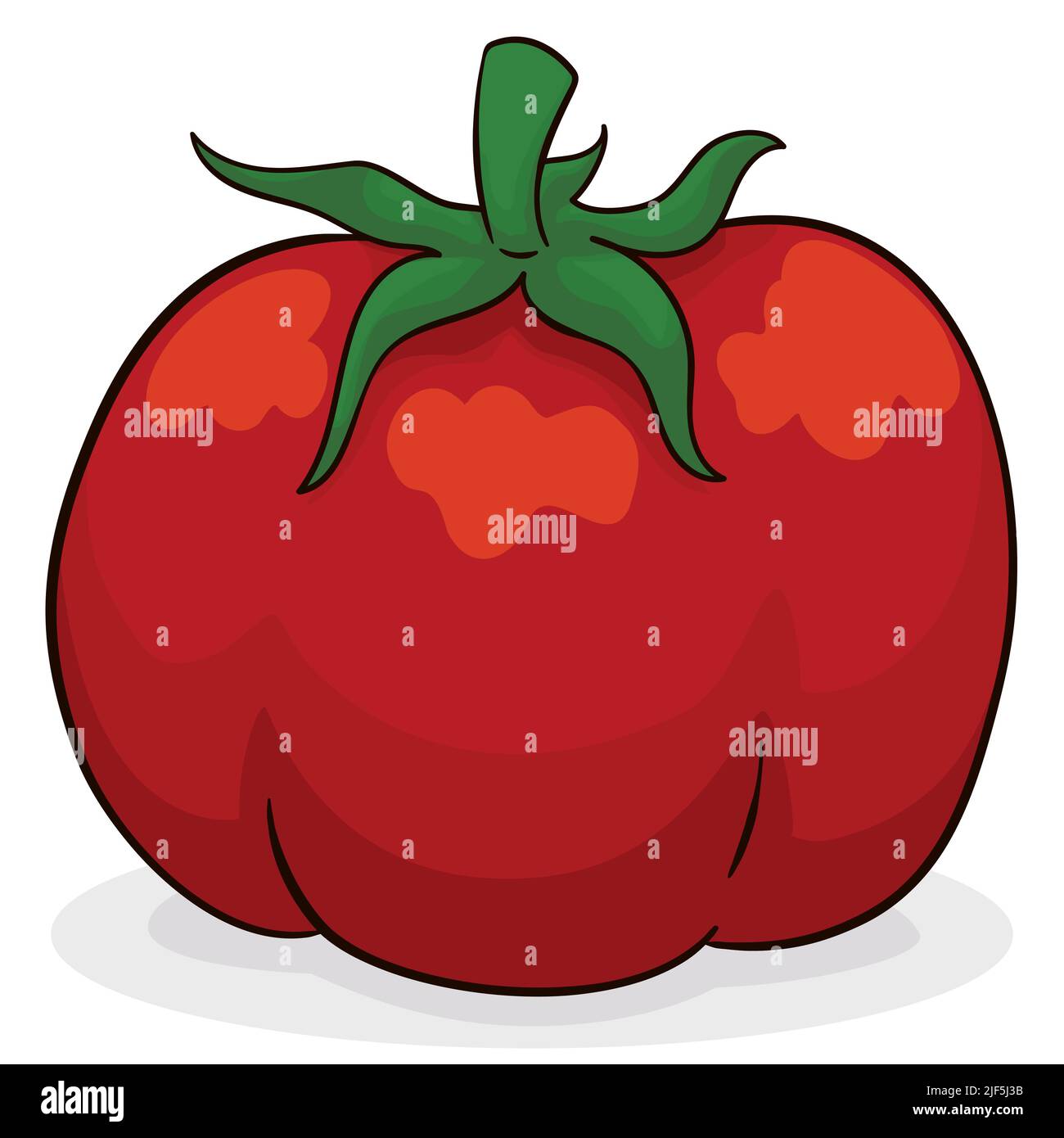 Tomato with stem and leaves in cartoon style, isolated over white ...