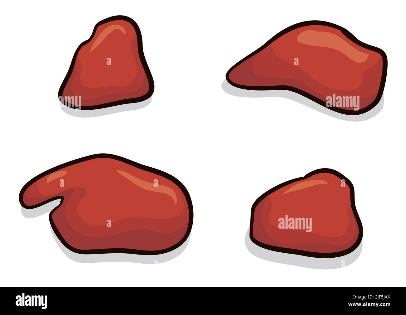 Set with four red drops in cartoon style and dark outlines over white ...