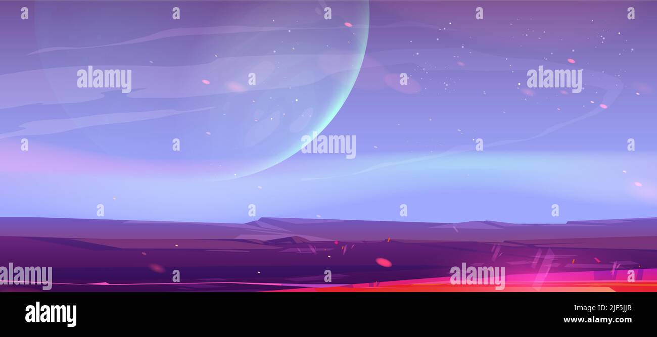 Mars landscape, alien planet sunset background, empty purple desert ...