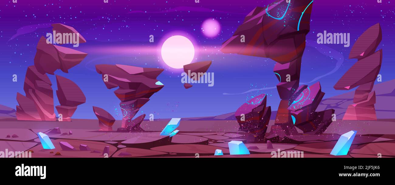 Fantasy alien planet landscape, space game background with dessert ...