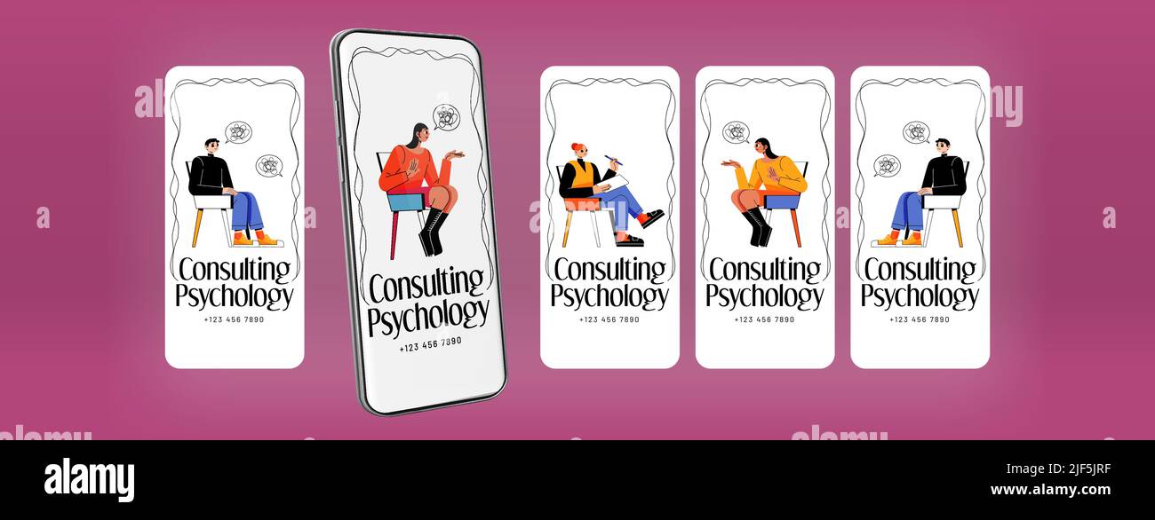 Consulting psychology banners for mobile phone app. Vector posters of ...