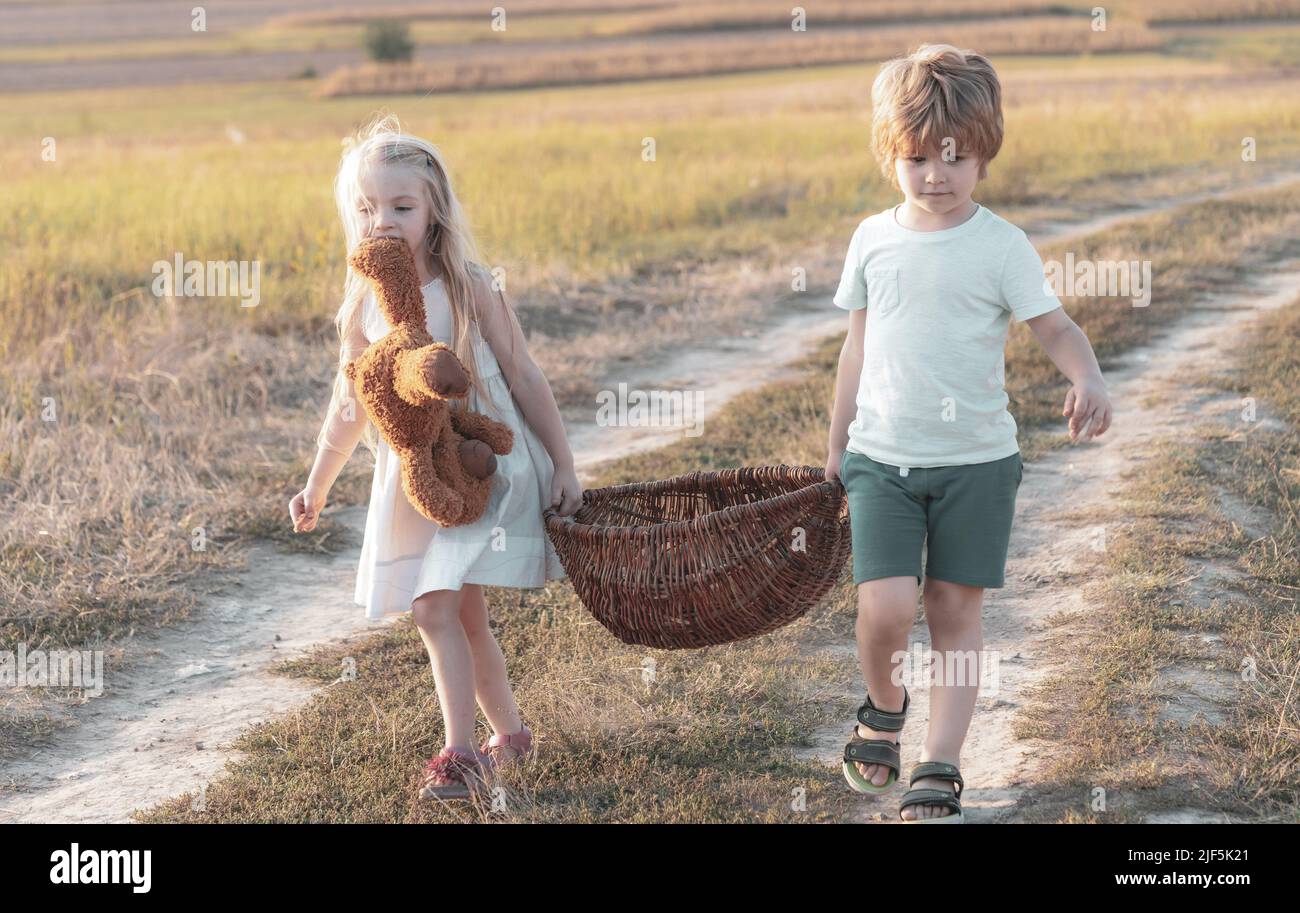 Summer at countryside. Eco farm for kids. Eco life. Nature and children ...