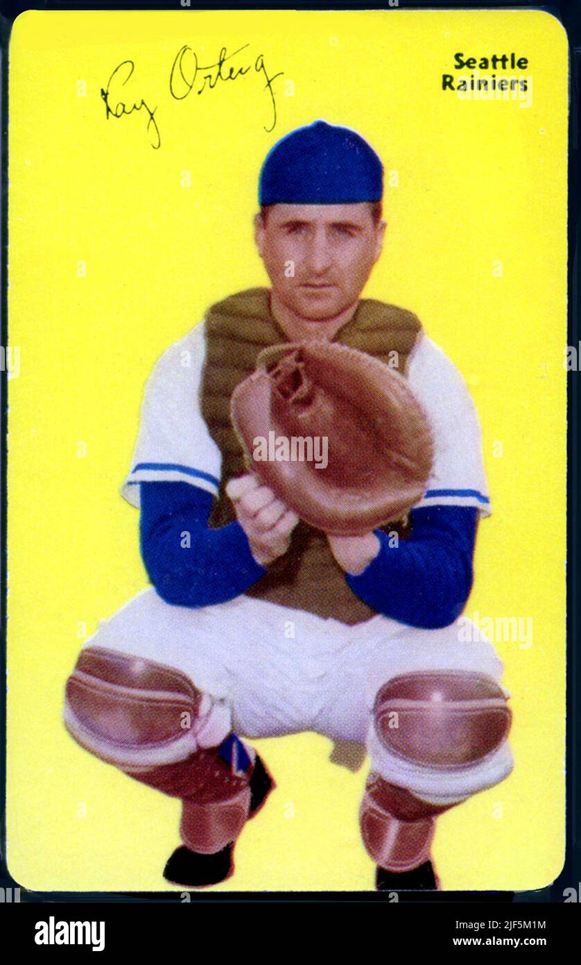 1953 Mother's Cookies baseball card depicting Ray Orteig of the Seattle ...
