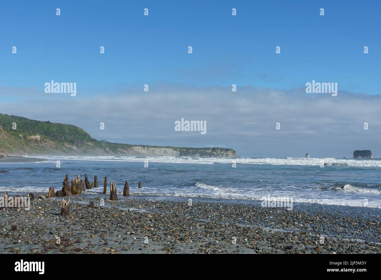 Typical rugged South Island West Coast beach at Rapahoe, New Zealand ...