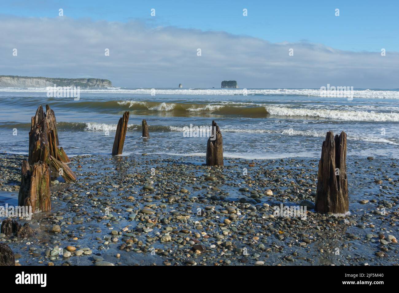 Typical rugged South Island West Coast beach at Rapahoe, New Zealand ...