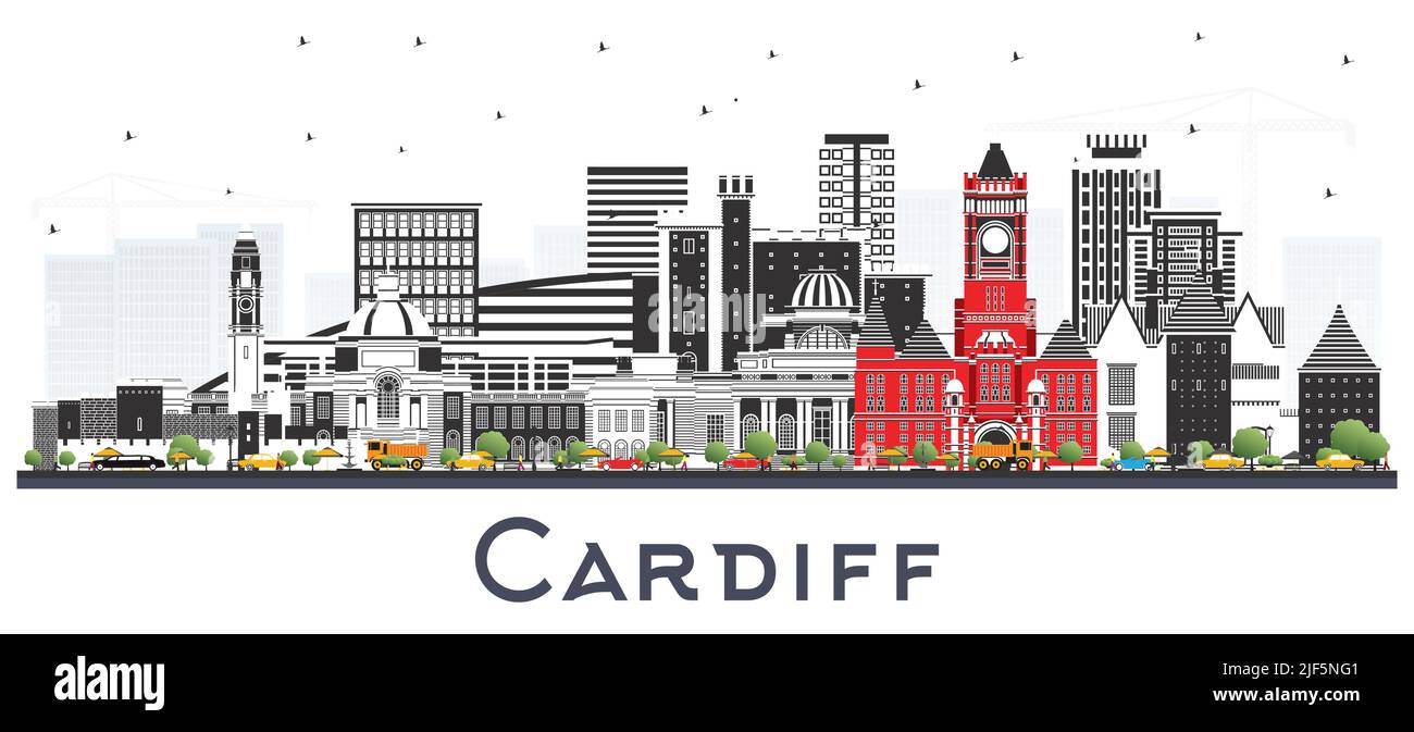 Cardiff Wales City Skyline with Color Buildings Isolated on White. Vector Illustration. Cardiff ...