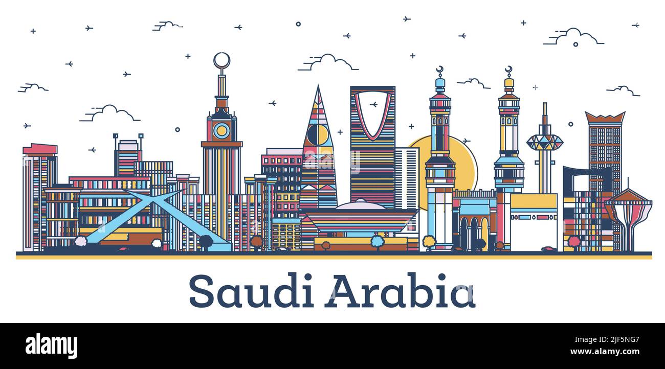 Outline Saudi Arabia City Skyline with Colored Historic and Modern ...