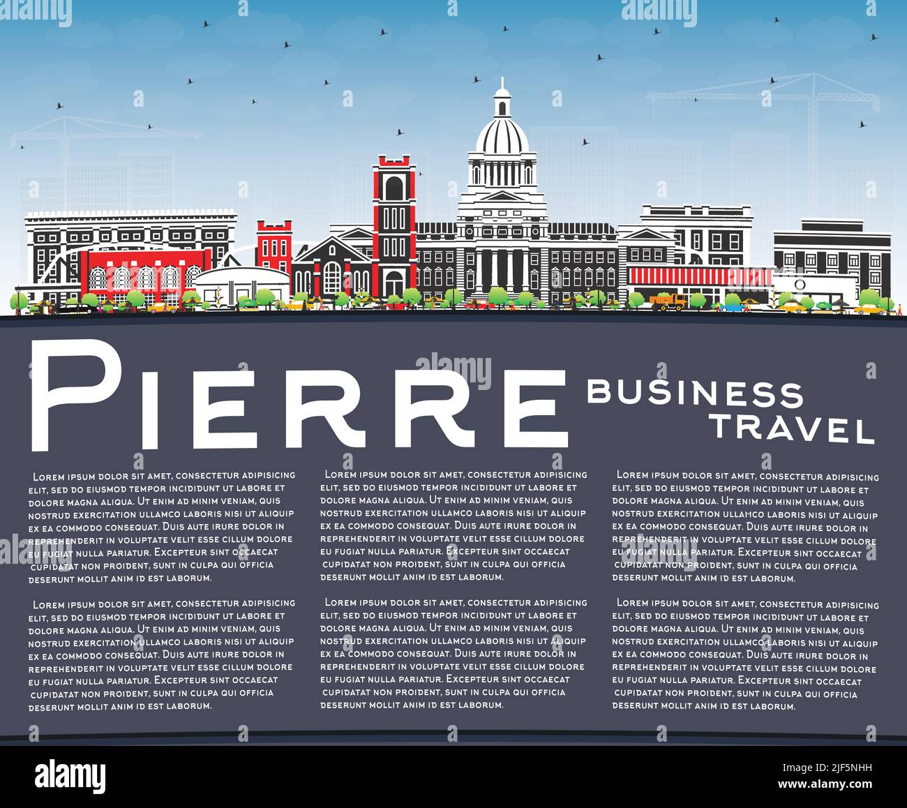 Pierre South Dakota City Skyline with Color Buildings, Blue Sky and ...