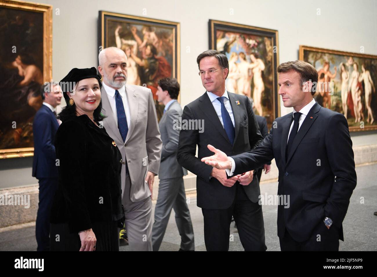 Madrid, Spain, June 29, 2022, French President Emmanuel Macron (R ...
