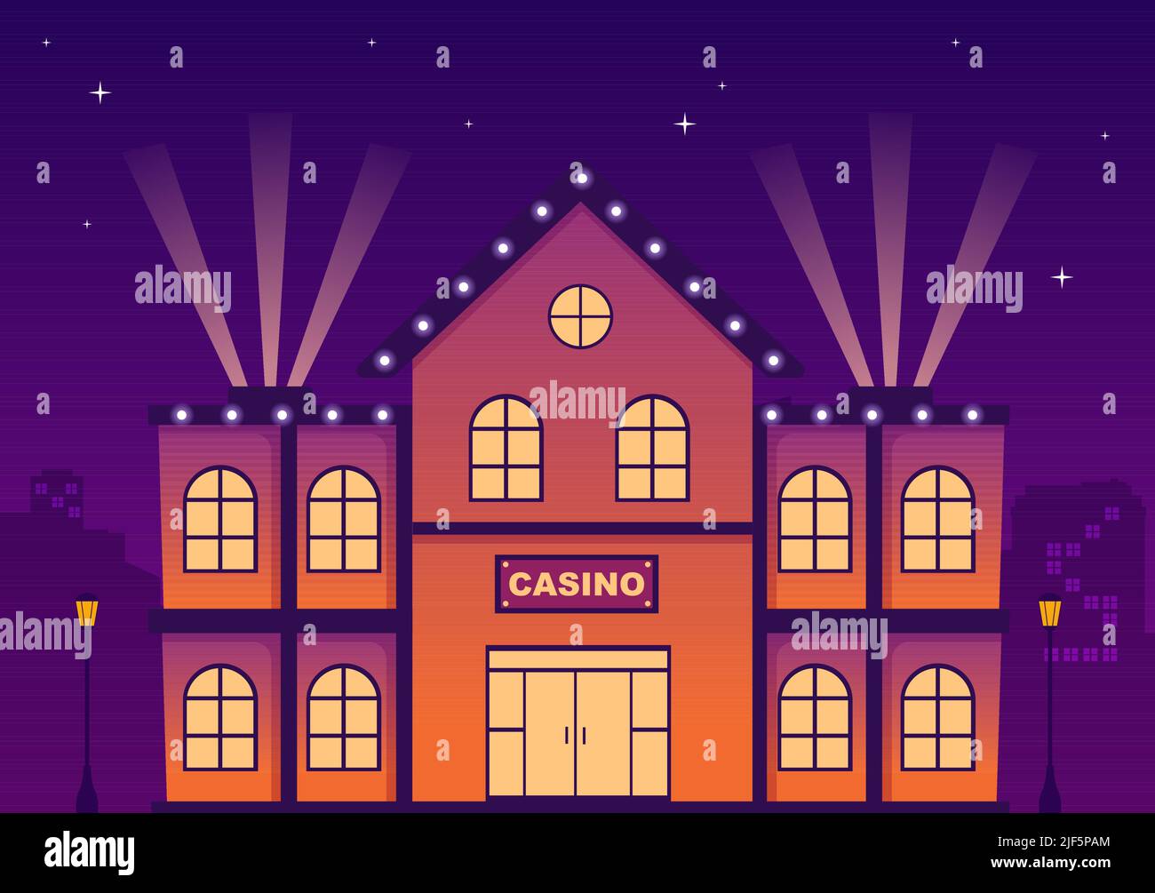 Casino Building Cartoon Illustration with Architecture, Lights and ...