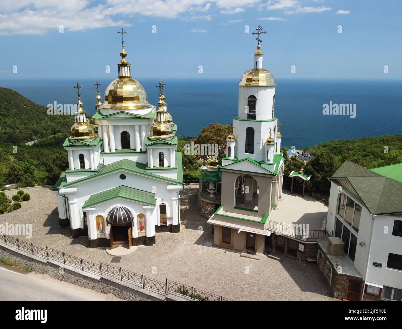Christian church in the mountains above the sea. Temple of the Holy ...