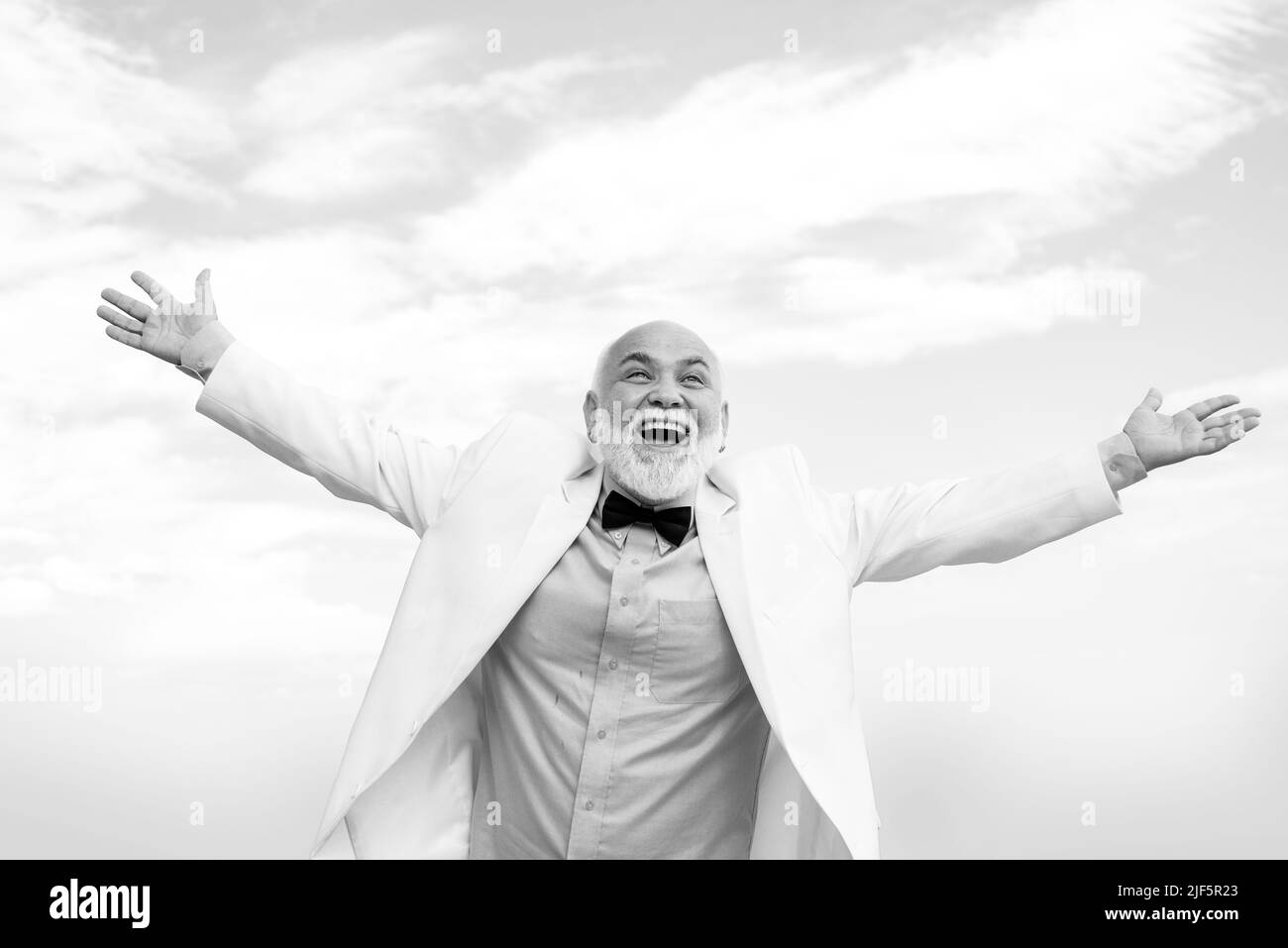 Life winner boss. Carefree rich old mature man. Vintage success male in ...