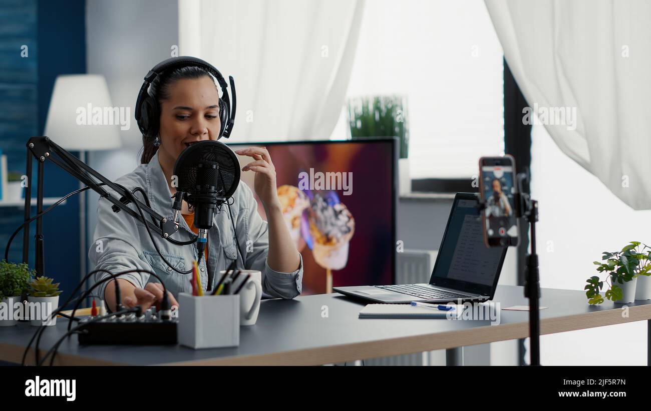 Famous influencer talking audience recording hi-res stock photography ...