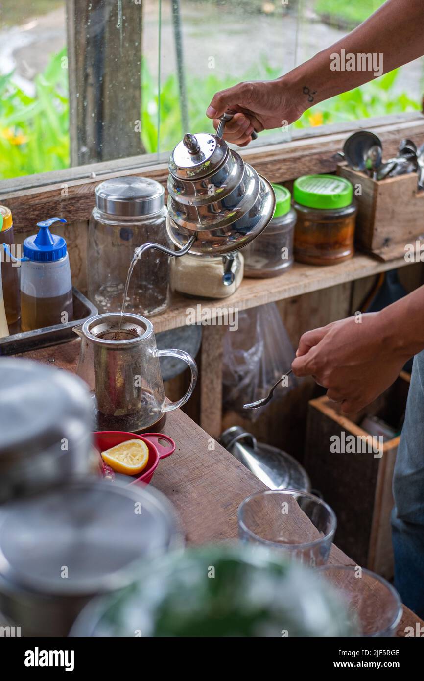 Coffee shop in the middle of the rice field with the nature view. This ...