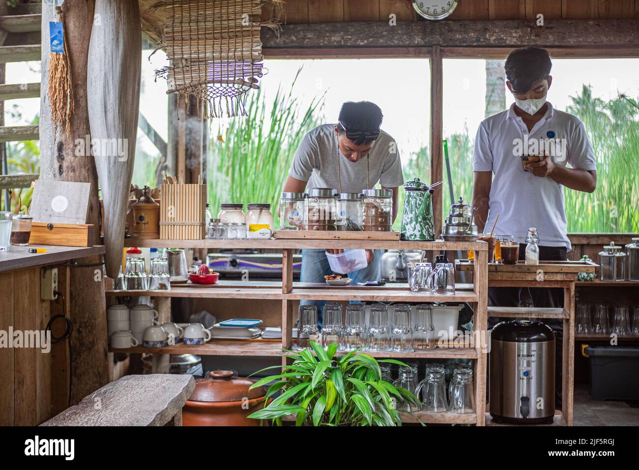 Coffee shop in the middle of the rice field with the nature view. This ...