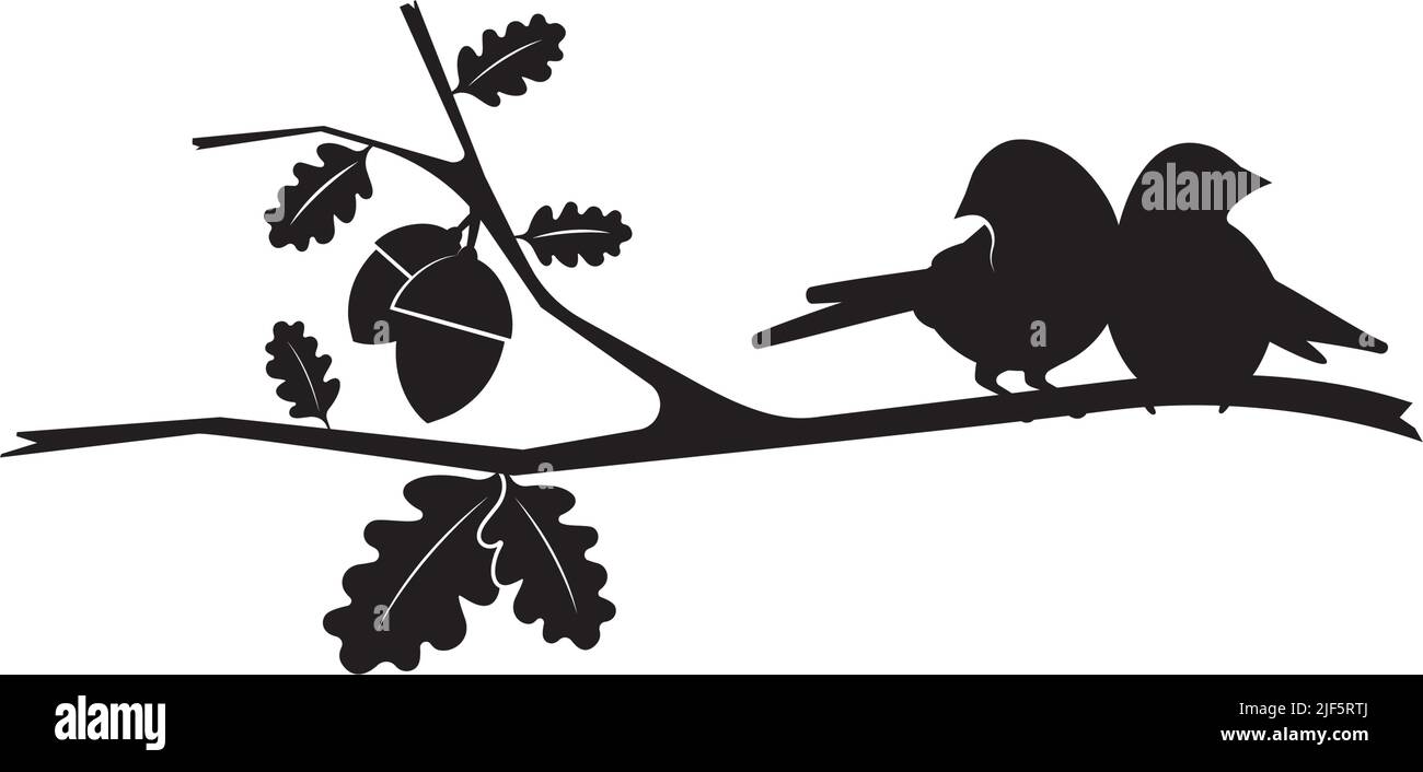 Bird on branch, birds couple, vector. Wall decals, birds on tree design ...