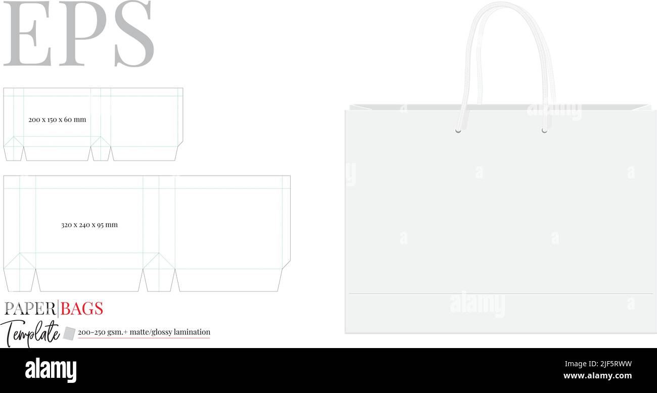 Paper Bag Template, Vector with die cut, laser cut layers. White, clear ...