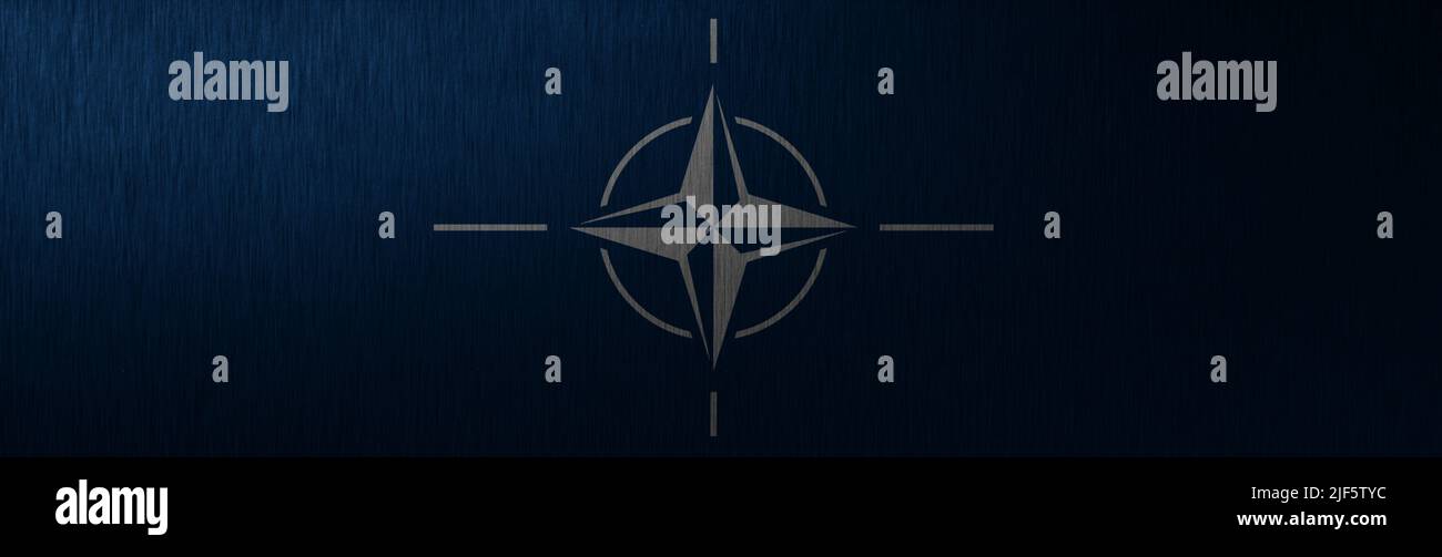 Banner of grunge NATO flag. Dirty NATO flag on a metal surface. Banner ...