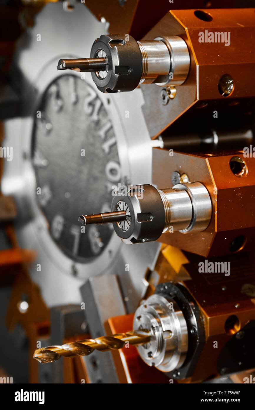 Capstan turret with drills of lathe machine at factory Stock Photo - Alamy