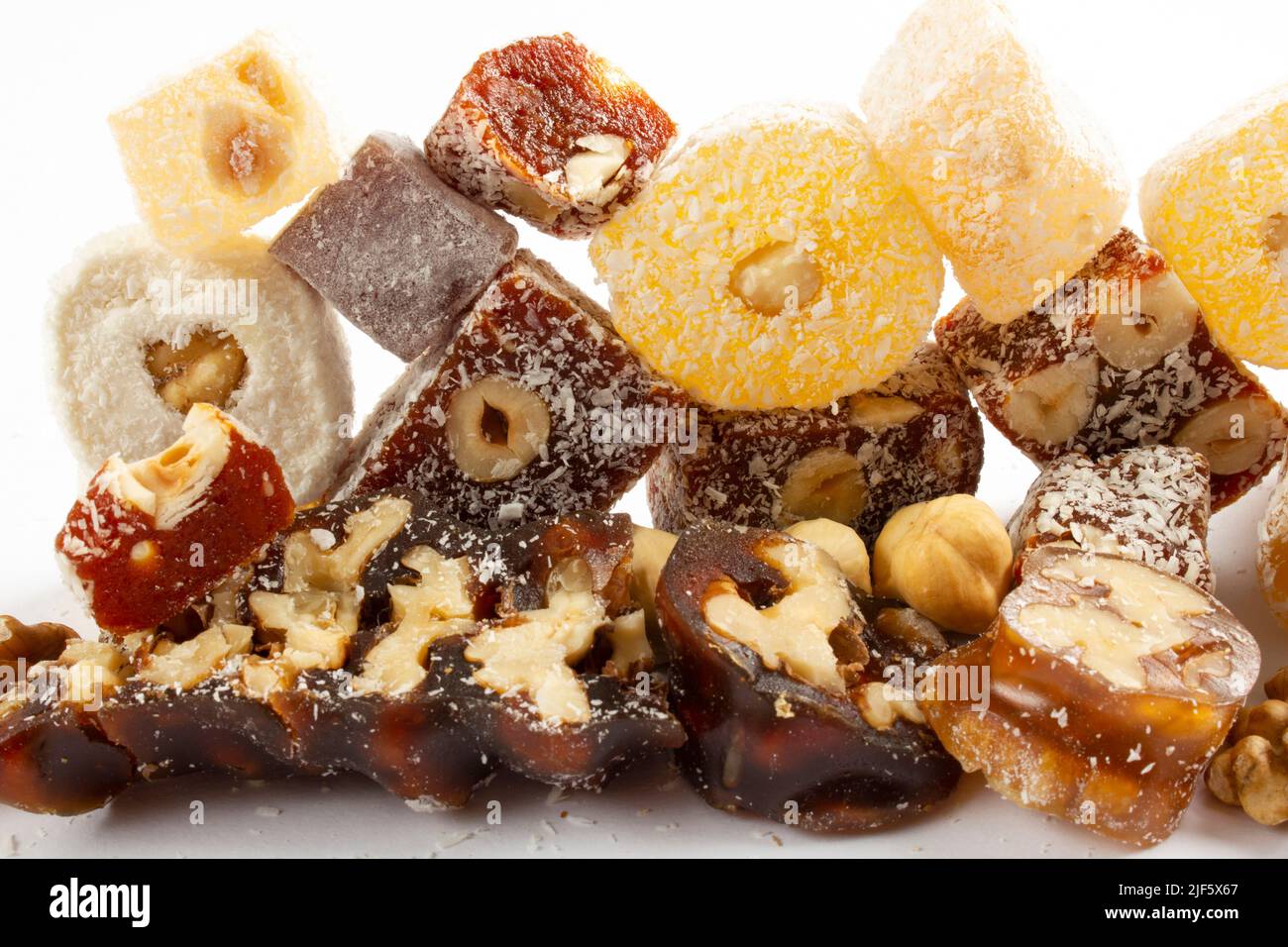 various Turkish delights on a white background Stock Photo - Alamy