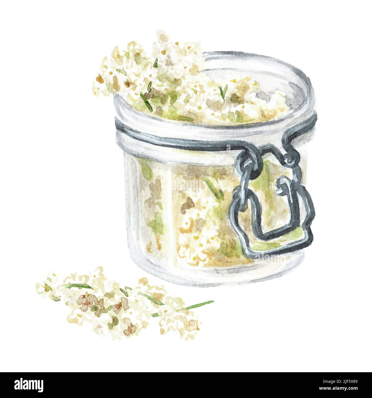 Meadowsweet blossoms. Preparation of homemade herbal organic tincture ...