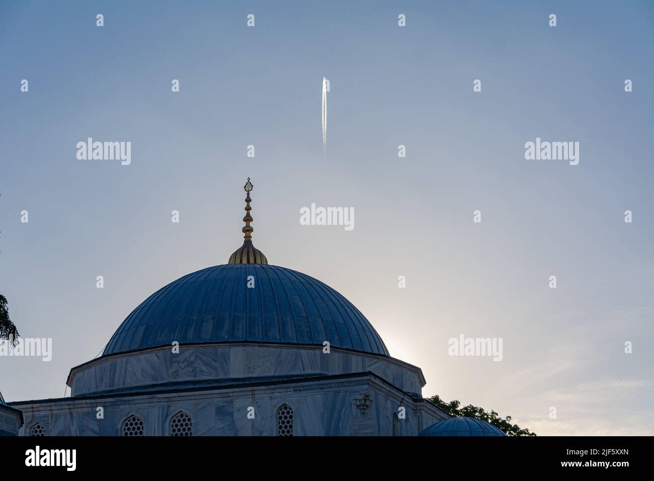 Airplane flying over Mosque Istanbul, Turkey. Beautiful summer photo of ...