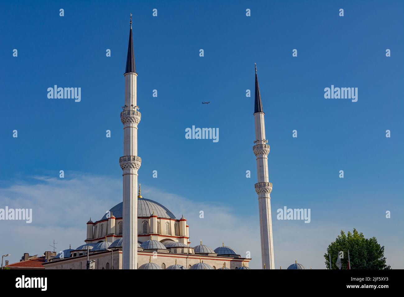 Airplane flying over Mosque Istanbul, Turkey. Beautiful summer photo of ...