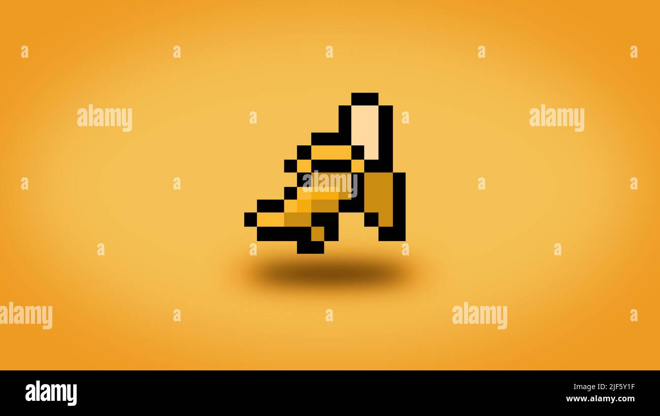 One pixel peeled banana on yellow background - high resolution 8 bit ...